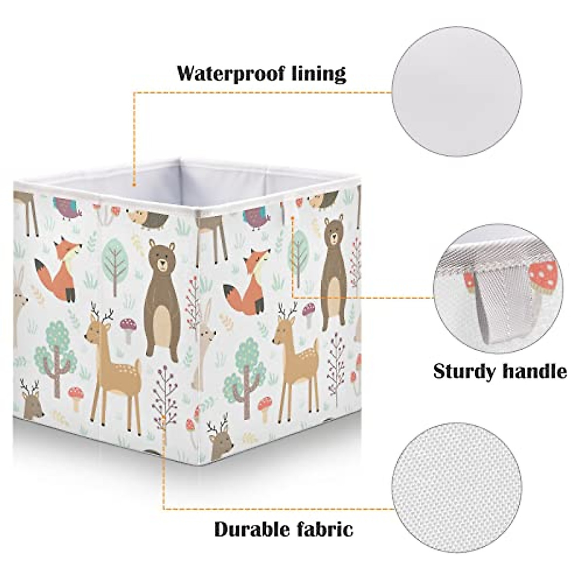 Kigai Forest Animals Storage Bins Cube Foldable Storage Baskets Bin Waterproof Home Organizer with Handles Basket for Toy Nursery Blanket Clothes, 11x11x11 Inch