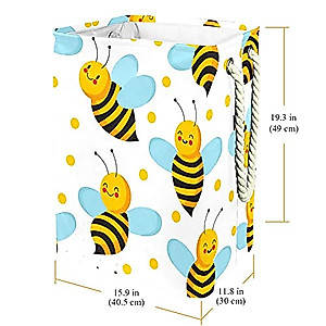 Cute Cartoon Funny Bee Laundry Basket Collapsible Rectangular Organizer Hamper For Unisex Adult, Teen Girls, Boys, Waterproof Storage Bins Kids Room