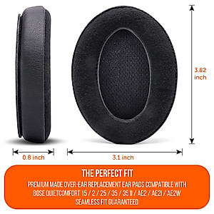 WC Upgraded Replacement Ear Pads for Bose QC15 Headphones Made by Wicked Cushions- Supreme Comfort - Compatible with QC25 / QC2 / AE2 / AE2i / AE2W - Extra Durable | (Velour)