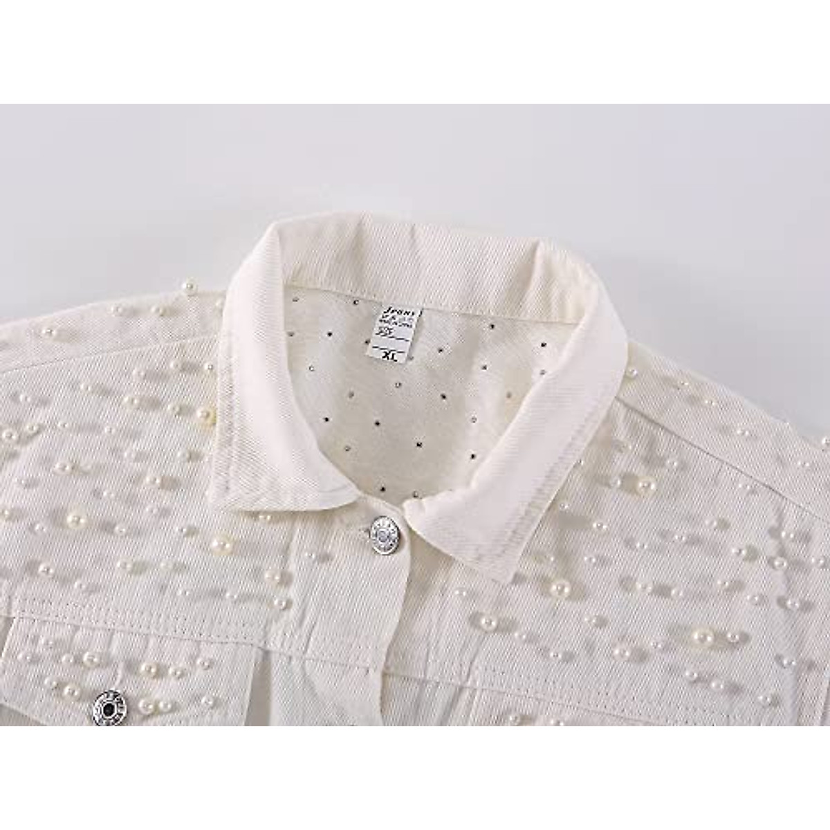 Kedera Jean Jacket Women's Oversized Distressed Short Bridal Embroidered Pearl Beading Denim Jacket