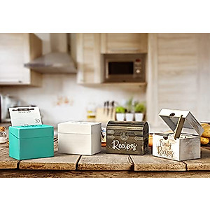 Wooden Recipe Box with Cards and Dividers - Includes 6 Wood Dividers - 50 Double Sided 4x6 Recipe Cards - Premium Handcrafted Quality - Great Gift Idea - Wedding, Birthday, Anniversary, Mother's Day