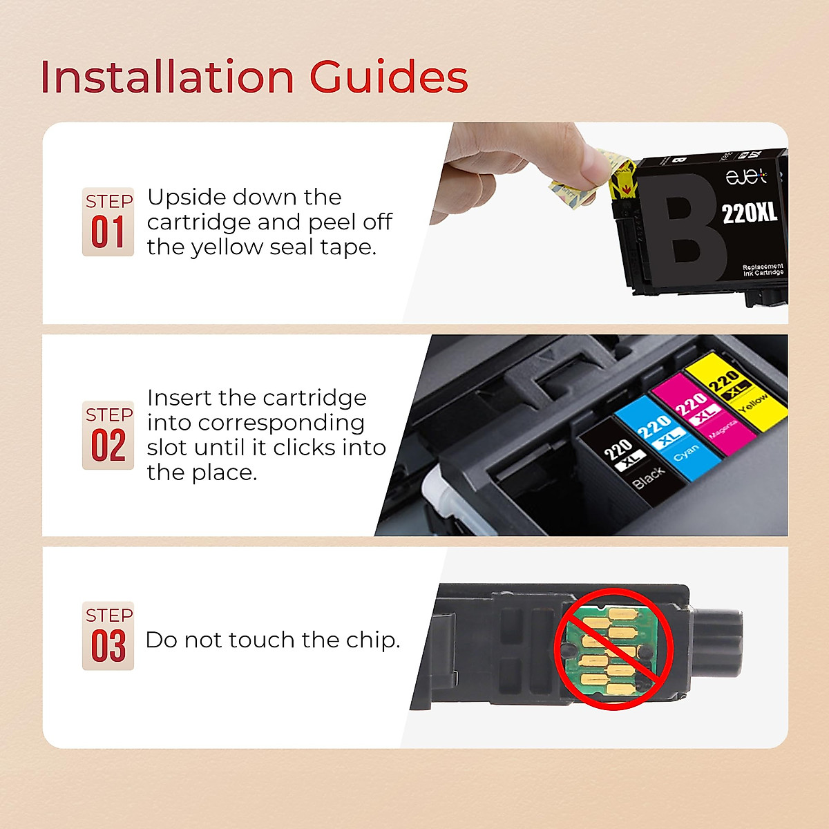 T220 220XL Ink High Capacity Black & Color Cartridge ejet Remanufactured Replacement for Epson 220XL Ink Cartridges 220XL for WF-2760 WF-2750 WF-2650 XP-320 XP-420(2 Black, 2 Cyan, 2 Magenta, 2Yellow)