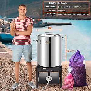 ARC 64-Quart Stainless Steel Seafood Boil Pot with Basket and Two Brown Paper, Crawfish, Crab, Lobster, Shrimp Boil Stock Pot with Strainer, Turkey Fryer Pot, 16 Gallon