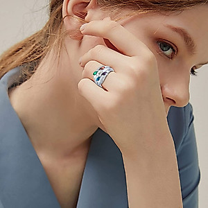 BAUMA AUTO Mother Ring with 1-8 Birthstones Personalized 925 Sterling Silver Rings Custom Anniversary Ring for Women Wife Grandma Mom Mother's Day (Style 06)