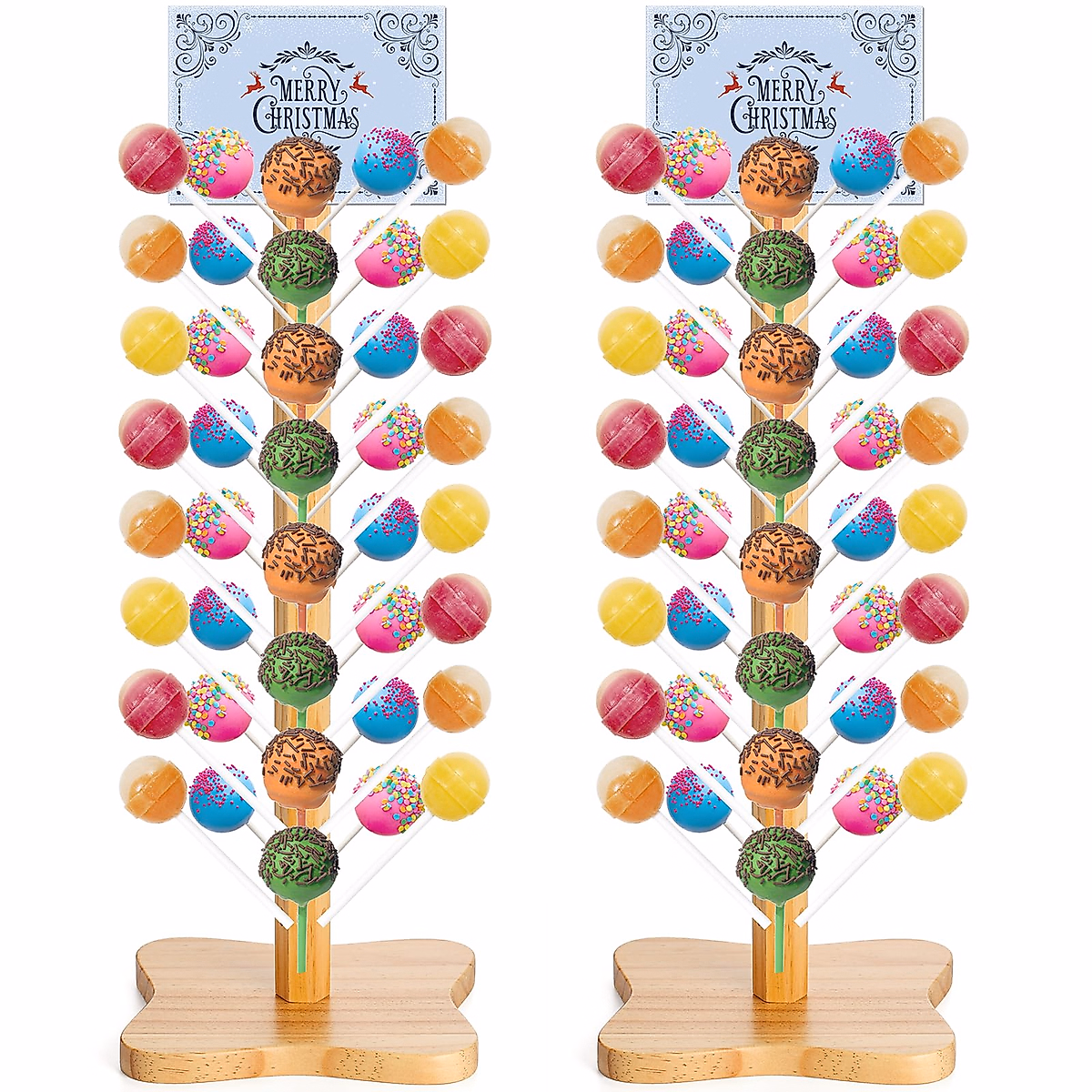 AVLA 2 Pack Wood Cake Pop Stand, 48 Holes Wooden Lollipop Holder, Decorative Candy Table Display Dessert Stand for Wedding, Birthday, Parties, Anniversaries, Sturdy and Easy to Assemble