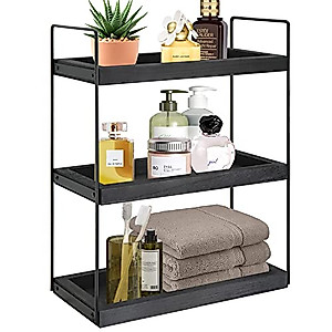 3 Tier Bathroom Counter Organizer, Wood Bathroom Organizer Countertop Storage Shelf, Bathroom Trays for Counter, Standing Rack Skincare Organizer Cosmetic Holder, Kitchen Spice Rack Bathroom Decor