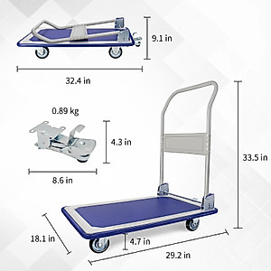 TAGEPOR Folding Steel Platform Hand truck with Brake Heavy Industrial Cart Load 330lb Flatbed Truck Warehouse Handling (29.2x18.1（load 330lb）)