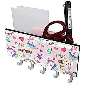 Pink Magical Unicorn Pattern Rack Organizer with 5 Hooks Wall Bathroom Kitchen Shelf Rack Multifunctional Storage Shelf