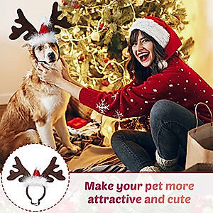 3 Pieces Christmas Pet Costume Dog Santa Hat Scarf Set Christmas Reindeer Antlers Dog Headband Dog Elk Hat Headwear Xmas Pet Knitted Scarf for Cute Dog Puppy Cat Christmas Outfit Accessories