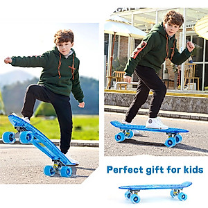 HUAXIAO 22 Inch Skateboard- with Led Light Up Wheels for Beginners,Complete Mini Cruiser Retro Skateboard for Kid,Smooth Riding,Durable Polypropylene with Pu Wheels