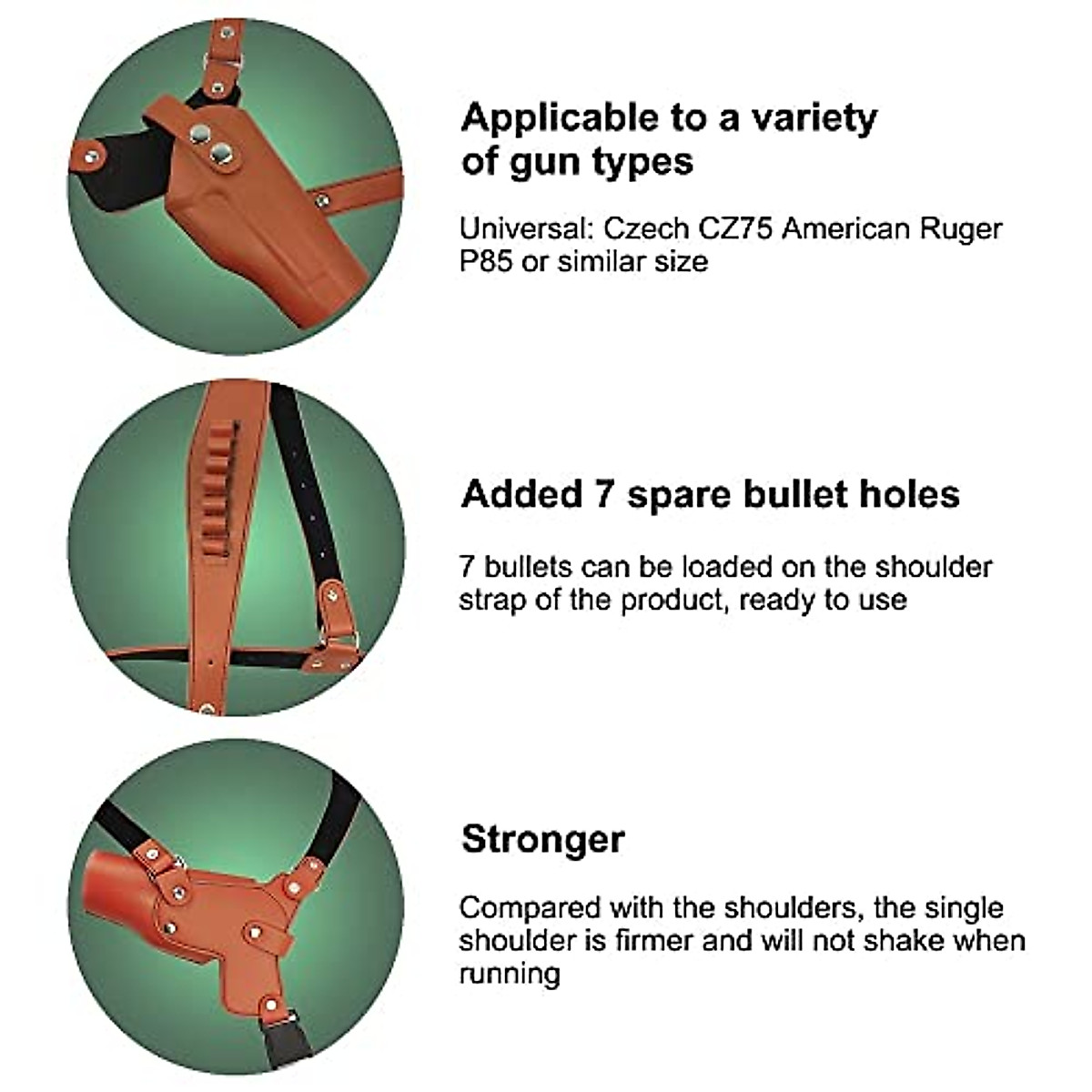 Leather Shoulder Holster, Adjustable Chest Holster Gun Harness Holster with 7 Bullet Holes for Men Women (Black)