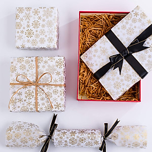 Whaline Snowflake Tissue Paper 20" x 28" Christmas Metallic Acid Free Wrapping Paper Bulk Big Size for Home, DIY and Craft, Gift Bags New Year Decorations, 60 Sheets (Gold)