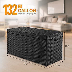 VINGLI Upgraded Version 132 Gallon Outdoor Storage Box, Patio Rattan Deck Box, Wicker Storage Bench for Indoor, Outdoor, Pool, Balcony, Yard, Garden, Black