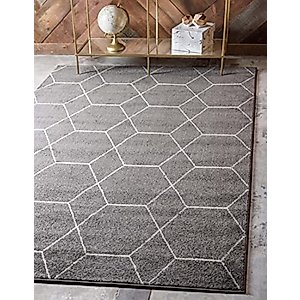 Unique Loom Trellis Frieze Collection Area Rug - Geometric (8' x 10', Dark Gray/ Ivory)