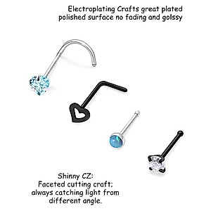 Tkzndnm 20g 20 Gauge Black Nose Rings Studs Hoops Piercings Para La Nariz Jewelry for Women Hypoallergenic Surgical Stainless Silver Steel Straight Pin Corkscrew Screw l Shaped Shape Bars