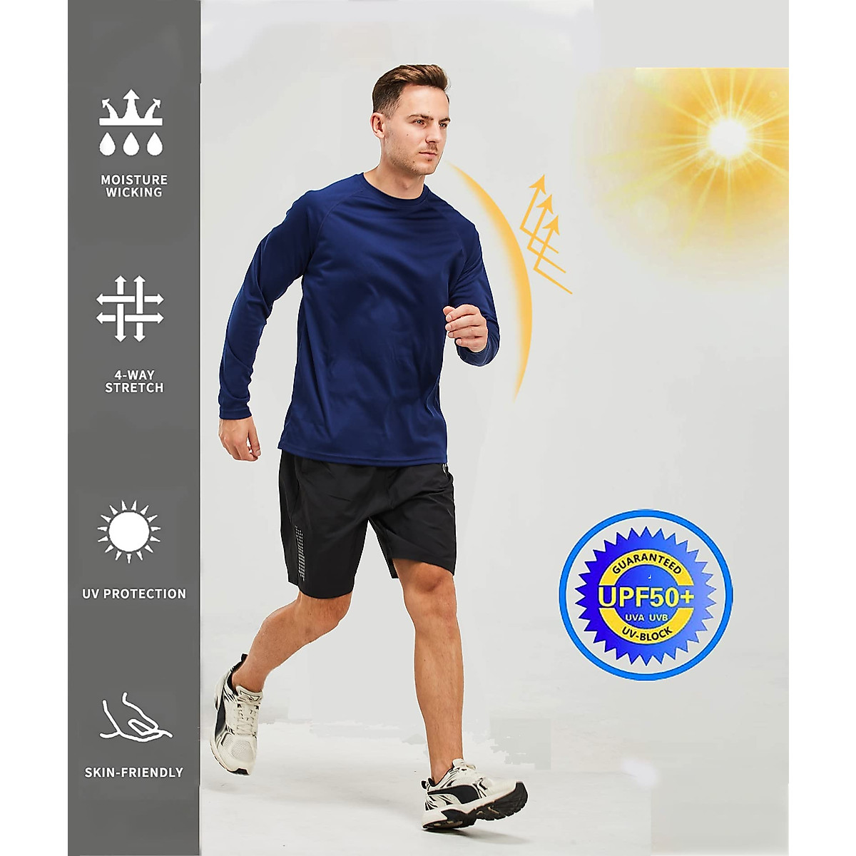 Mens Long Sleeve Shirts UPF 50+ UV Sun Protection Quick Dry Outdoor Shirt for Fishing Running Hikin(navy blue small)