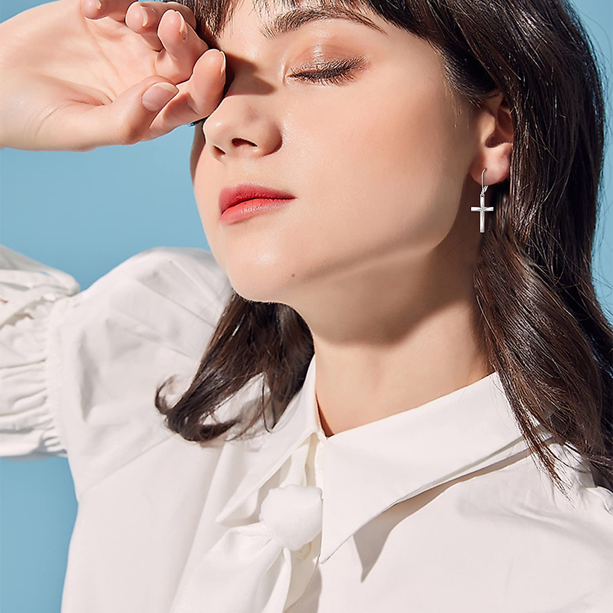 Origami Cross Earrings Sterling Silver Cross Dangle Drop Earring Cross Jewelry Gifts for Women