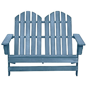 Tidyard 2-Seater Patio Adirondack Chair Solid Wood Fir Blue Outdoor Fire Pit Chair Wooden Garden Armchair for Porch Pool Lawn Deck Backyard Balcony Outdoor