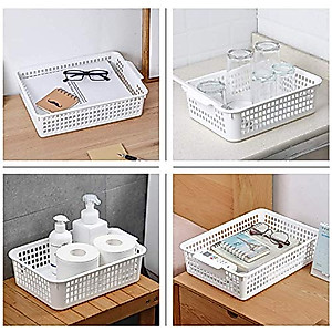 Lawei 8 Pack Plastic Storage Baskets - Colorful Paper Organizer Baskets Plastic Shelf Bins with Handles, Classroom Office File Holder for Home Office School