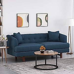 Christopher Knight Home Mableton 3 Seater Sofa, Navy Blue + Espresso