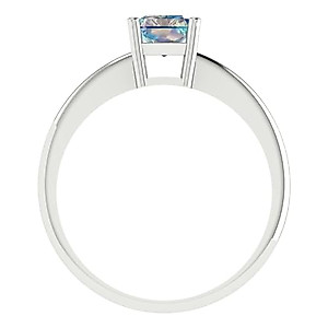 Clara Pucci 1.0 ct Radiant Cut Solitaire Blue Moissanite Ideal Engagement Bridal Promise Anniversary Designer Ring 18K White Gold SZ 4.5