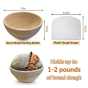 Bread Banneton Proofing Basket [Set of 2] Round 9” Inch Bread Proofing Baskets for Sourdough, Prooving Bowl Gift for Bakers, Includes Linen Liner, Plastic Scraper (pack of 3)