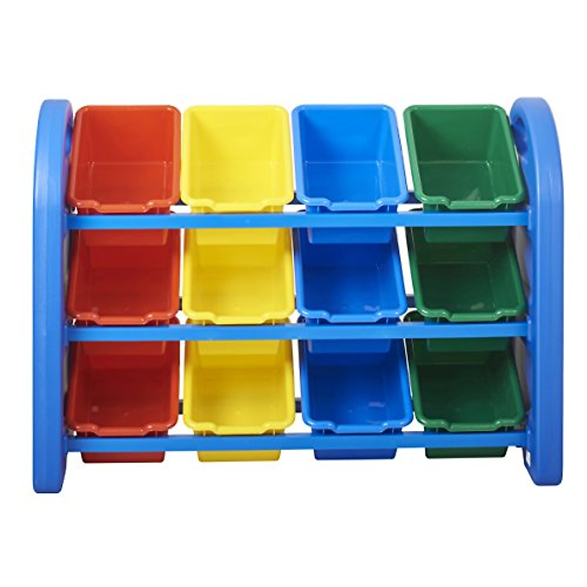 ECR4Kids 3-Tier Toy Storage Organizer with Bins, Blue with 12 Assorted-Color Bins, GREENGUARD Gold Certified Toy Organizer and Storage for Kids’ Toys, Kids’ Toy Storage (ELR-0216)