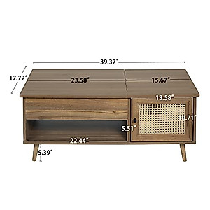 FOKWE Lift Top Coffee Table with Hidden Compartment, Big Storage Space and Adjustable Storage Shelf Lift Tabletop Dining Table for Home Living Room, Office (Walnut)