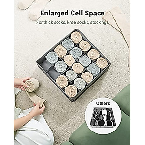 HogarTech Sock Orgainzer for Drawer, Durable Oxford Cloth, Removable Base Board, Sturdy Construction with Double Zippers, Dresser Organizer for Sock, 3 Pack, Grey