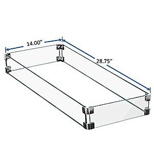 Hiland AWS-RT30 Fire Pit Glass Wind Screen, Rectangular, Clear