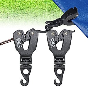 ORXPLUS Tools 2pcs ONE-Handed TARP Clips with Hook Tent Clips Awning Clamp Set Tent Clamps for Camping Canopies, Car Cover, Winter Boat Cover, Pool Cover, Sun Shade