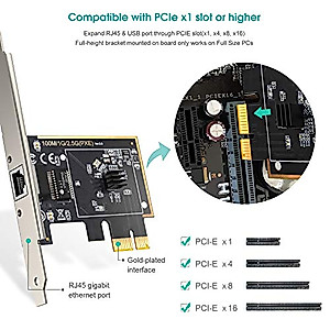 (Upgraded) 2.5GBase-T PCIe Network Adapter, 2500/1000/100Mbps PCI Express Gigabit Ethernet Card RJ45 LAN Controller Support Windows Server/Windows, Standard and Low-Profile Brackets Included