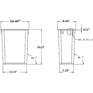 Hardware Resources Plastic Trash Can - Indoor Garbage Bin for Kitchen, Home, Office & Commercial Use - Large Waste Disposal Tub - Compatible with Pull-Outs & Frames - 35-Quart (8.75-Gallon) - White