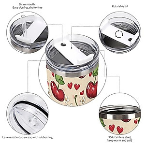 Cherry Flower Heart Tumbler with Handle Travel Mug Water Bottle Tea Coffee Cup Black-style