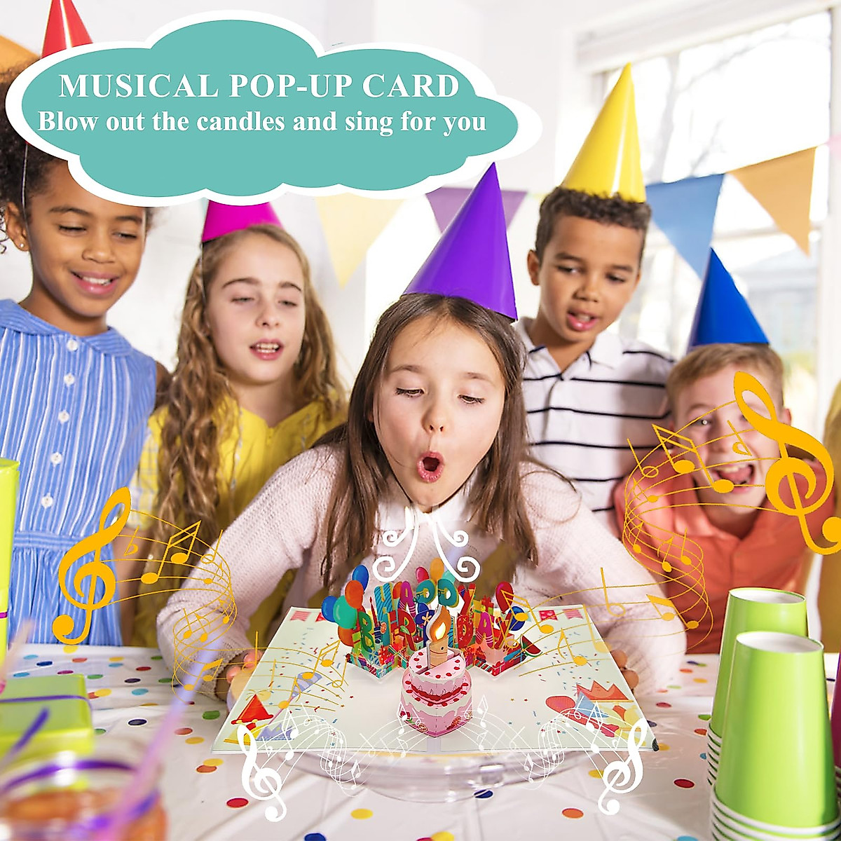 YIXIN - Personalized 3D Pop-Up Birthday Card with LED Lights and Music, Includes Envelope