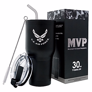 Military Gift Shop 30 oz Air Force Coffee Travel Mug | Double Wall Vacuum Insulated Coffee Tumbler | Stainless Steel Coffee Mug With Lid & Straw | Air Force 30oz Tumbler