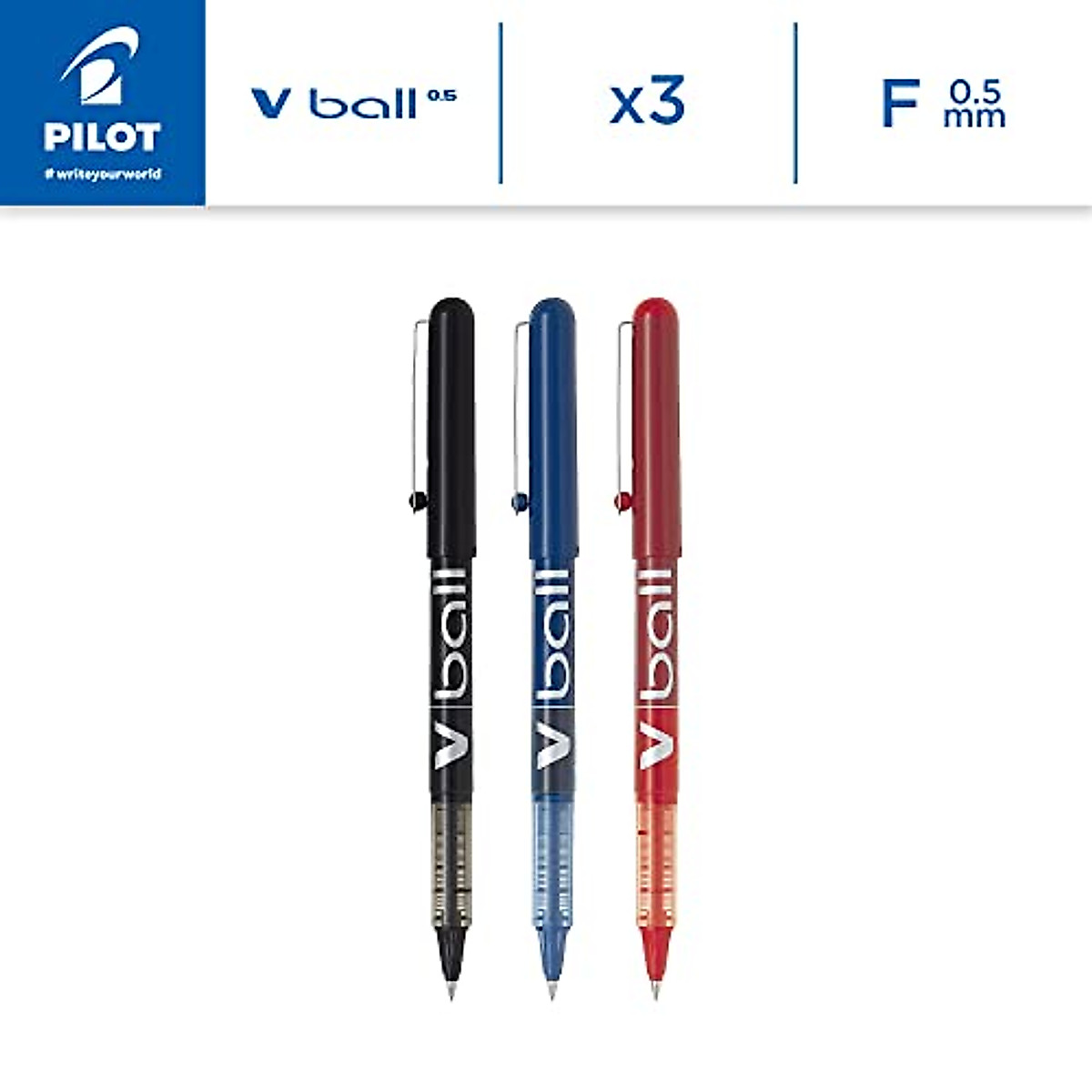 PILOT V-Ball 0.5 Liquid Ink Rollerball Pen Wallet of 3 - Assorted Colours