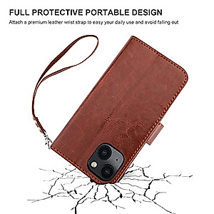 Bocasal Detachable Wallet Case for iPhone 14 RFID Blocking Card Slots Holder Premium PU Leather Magnetic Kickstand Shockproof Wrist Strap Removable Flip Protective Cover 5G 6.1 inch (Brown)
