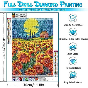 DOTSOPS Sunflower Diamond Painting DIY Diamond Painting Kits 5D Art for Adults Art Glitter Suitable Kids Home Wall Fall Decor Gifts of Crystal Rhinestone Embroidery Craft Autumn Drawing 12x16inch