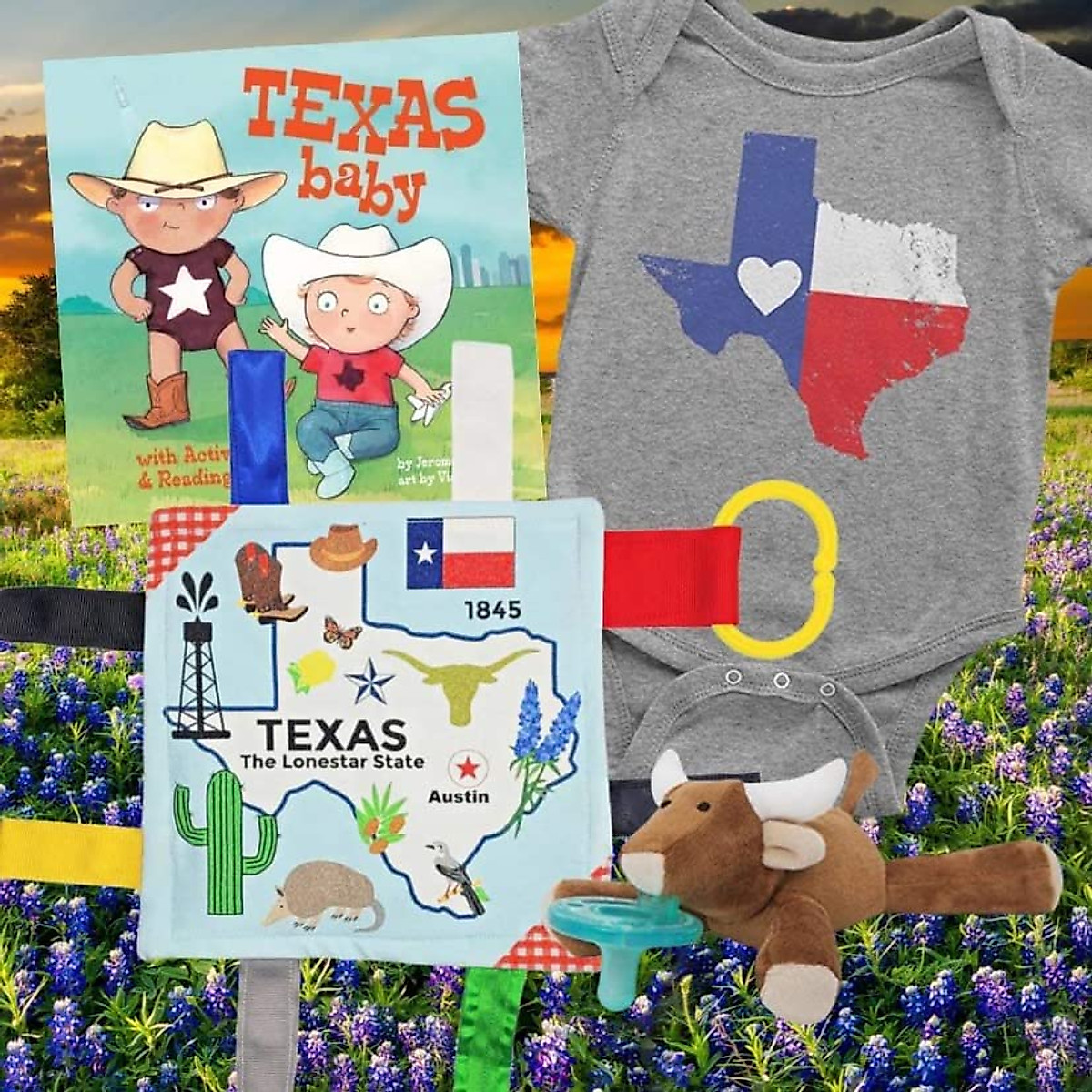 Baby Jack & Co 8x8” Learning Lovey Tag Toys for Babies - Baby Crinkle Toys - Crinkle Toys for Baby - Soft & Safe - Learn USA State Facts - Ideal Baby Toy BPA Free w/Stroller Clip (Texas)