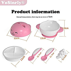 VoSinrly Baby Mate Suction Bowl for Toddlers with Fork & Spoon Set - Toddler Bowls with Suction and Lid - BPA Free Baby Feeding Set - Great Gift for Baby Birthdays & Preschool Graduations (Pink)
