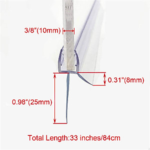 Cozylkx Frameless Shower Door Bottom Seal with Drip Rail 3/8" Thick Glass 33" Long Sweep - Glass Door Seal Strip Stop Shower Leaks