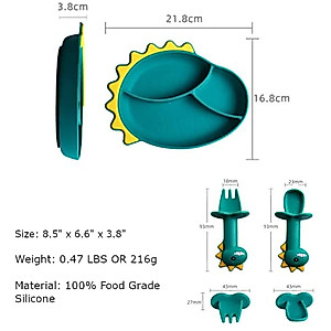 Silicone Suction Baby Plate With Spoon and Fork Dinosaur Baby Plate Set Baby Self Feed Utensils Baby Spoon Baby Fork Suction Plate