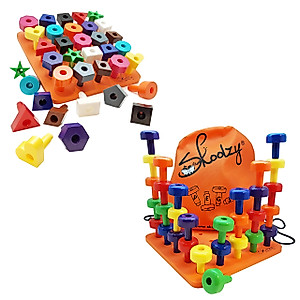 Skoolzy Color Sorting Toy - Peg Board Set and Shapes Puzzle - Educational Fine Motor Skills Toys for Kids