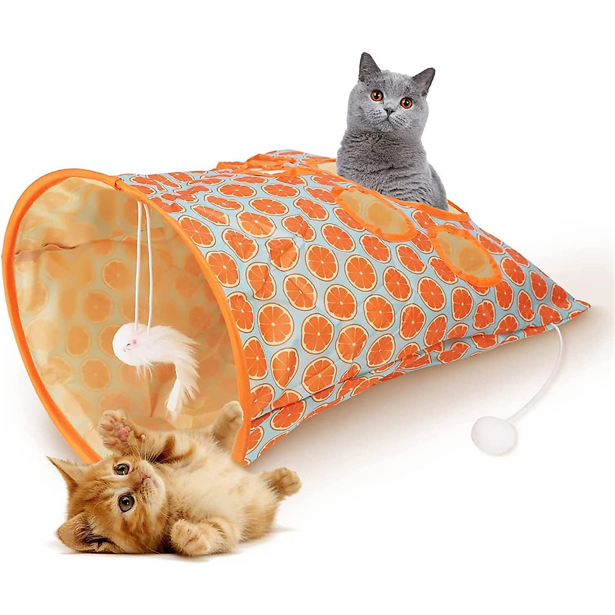Cat Tunnel Bags for Indoor Cats, 2024 New Cat Self Interactive Toys, Crinkle Paper Collapsible Interactive Pet Cat Tubes with Plush Ball,Orange