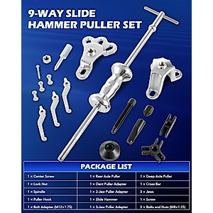 Orion Motor Tech Slide Hammer, 9-Way Internal/External Slide Hammer Puller Set - Pulls Hubs, Rear Wheel Axle Shafts, Bearings, Bushings, Seals, Retainers