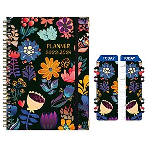 2023 Planner, Jul. 2023 – Jun. 2024, Academic Planner 2023-2024, 8.4" x 6.2" with Weekly ＆ Monthly Spread, Spiral Planner Notebook, Elastic Closure, Inner Pocket, Coated Tabs, Floral