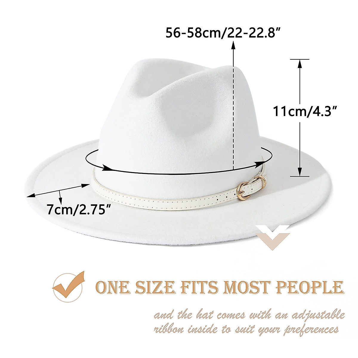 Lisianthus Women White Fedora Wide Brim Panama Hats with Color Belt Buckle (White)