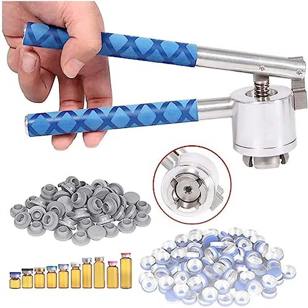 UPIKIT 13/15/20mm Manual Sealing Machine, Stainless Steel, Hand-Held Medical Capping Pliers, Vial Capping Tool, Capping Tool for Aluminum-Plastic/All-Aluminum,FullAluminum-15mm