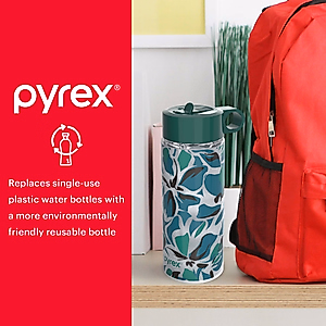 Pyrex 24-Oz Color Changing Glass Water Bottle with Flip-Top Lid, Leakproof and Textured , Reusable , Eco-Friendly, BPA-Free Silicone Coating, Lily Floral